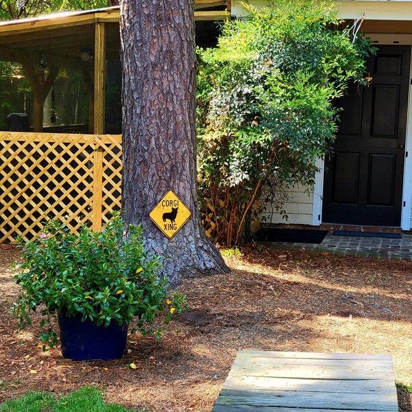 Corgi Crossing Sign - Yellow Caution Corgi Xing Metal Sign - Corgi ...