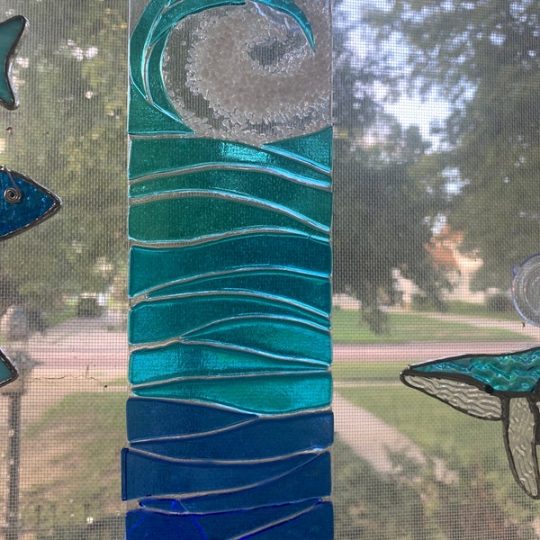 Caribbean Blue Ocean Waves Stained Glass Fused Freestanding Panel - Etsy