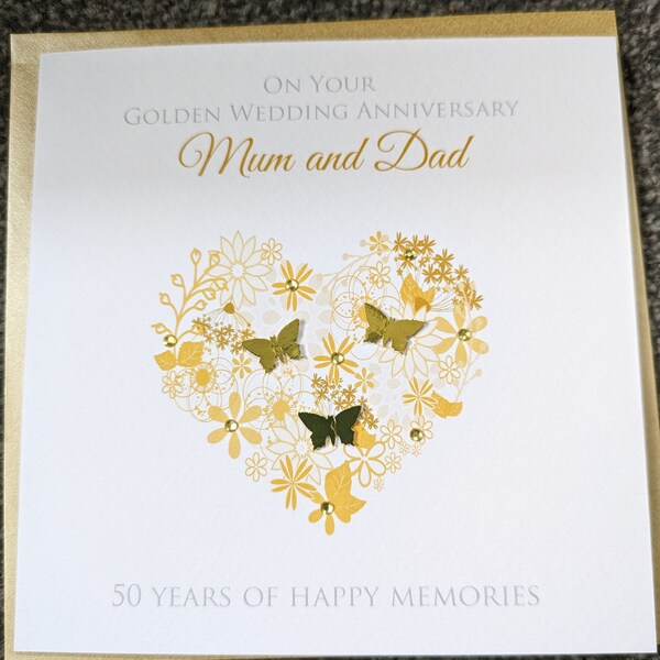 Personalised Handmade Gold- 50th Wedding Anniversary Heart Card - Etsy UK