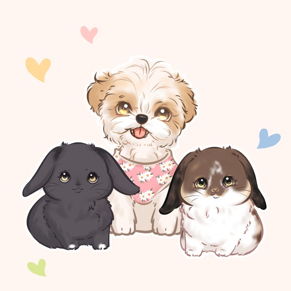 Custom Pet Portrait, Cute Chibi Cat Cartoon From Photo, Kawaii Anime ...