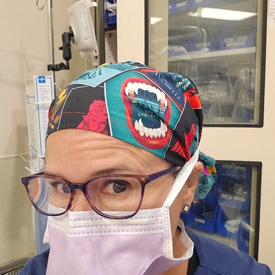 Skeleton Skull Modern Surgical Scrub Cap With Buttons, Nurse Cap ...