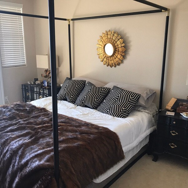 Raynard Faux Fur Throw, Fake Fur Blanket for Bed or Sofa With Brown ...