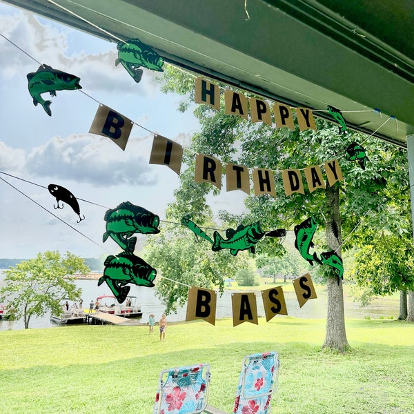 Bass Fishing Banner, Fishing Party, Bass Birthday Banner, Bass Fishing ...