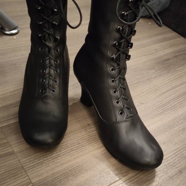 Knee High Boots , Embossed Leather Brown Boots , 1900's Style Boots ...