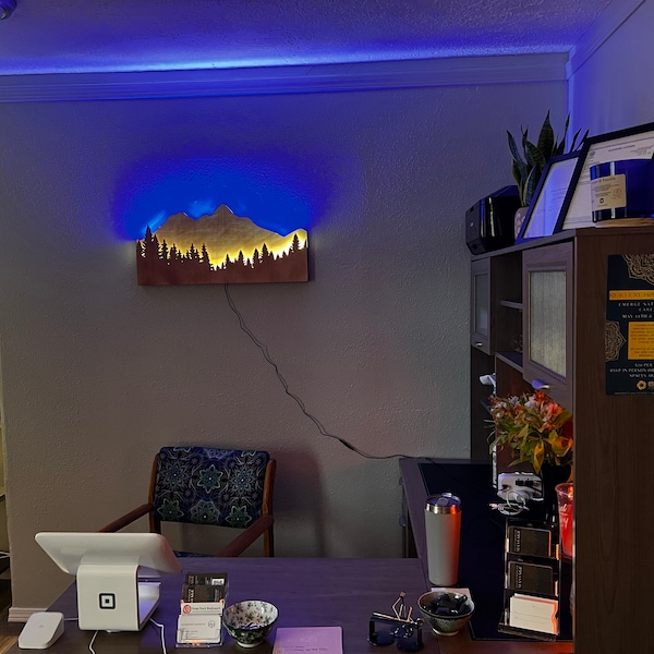 Mountain Wall Art Lights, Mountain Led Sign, Mountain Wall Art Light Up ...