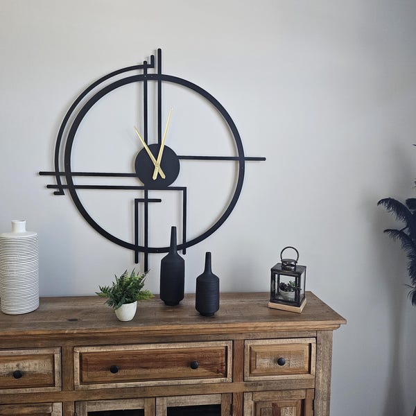 Gold Tabletop Minimalist Lineal Circle Metal Slient Clock, Diameter 9.8 ...