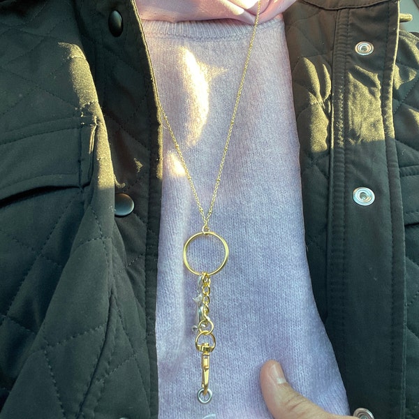 14K Gold Satellite Chain Lanyard, Dainty Gold Chain ID Badge Holder ...