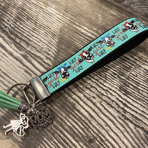 Cow Key Fob - Cow Keychain - Hay Girl Hay Cow Key Fob - Cow Wristlet ...