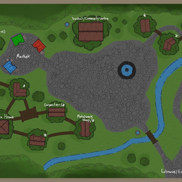 City Town Mapmaking Brushes for Photoshop, Procreate, Seamless Patterns ...