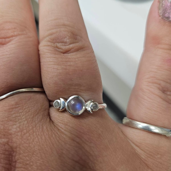 Silver Moon Ring, Genuine Moonstone Ring, 925 Sterling Silver Ring ...