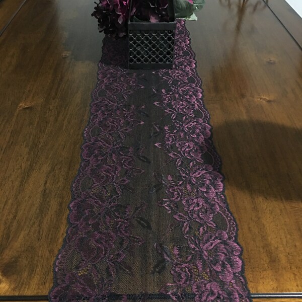 Plum and Black Lace Table Runner Wedding Table Runner LBPLUM03 - Etsy