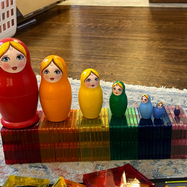 Matryoshka Rainbow Nesting Dolls 7 Pcs, Wooden Babushka, Montessori ...