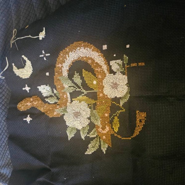 Gothic Snake Cross Stitch Pattern PDF - Flowers Crescent Moon Witchy ...