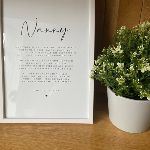 PERSONALISED Nanny Nannie Poem A4 A5 PRINT, Nanny Gift, Grandparent ...