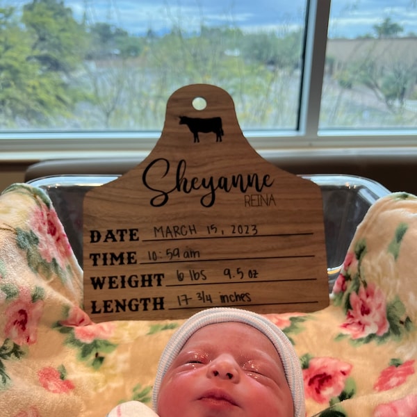 Western Baby Cow Tag Baby Birth Announcement Sign, Birth Stats, Baby ...