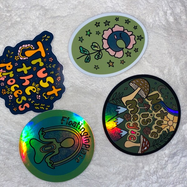Nature is Magic Holographic Sticker – Trippy Mountains, Mushrooms, Sun ...