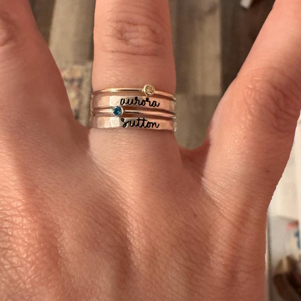 Gold Name Ring Set | Mother Gift | Stacked Rings | Women's Rings | Stacking Rings Set | Ring Set ...