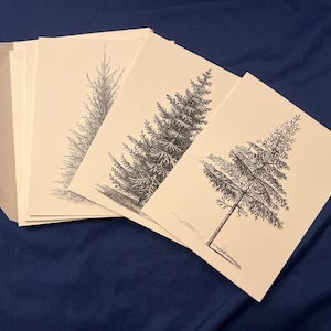 Pine Tree Note Card Set of 10 in White or Light Ivory With Matching ...