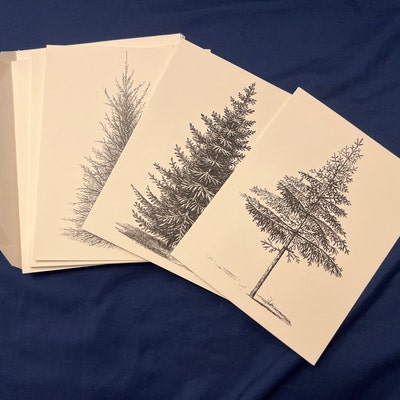 Pine Tree Note Card Set of 10 in White or Light Ivory With Matching ...