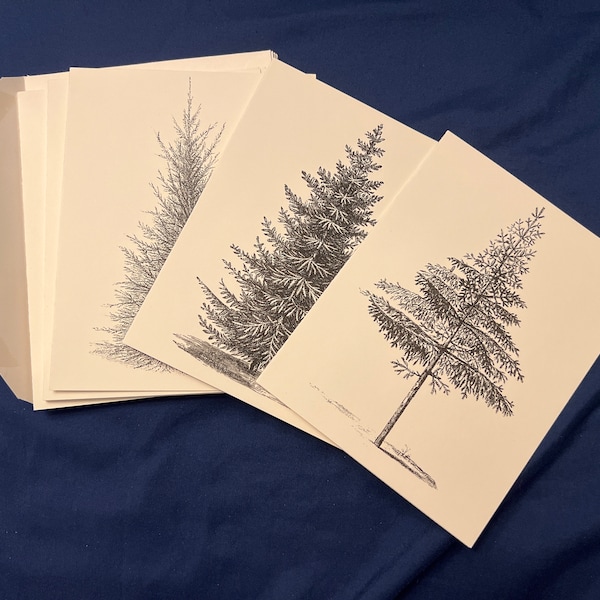 Pine Tree Note Card Set of 10 in White or Light Ivory With Matching ...