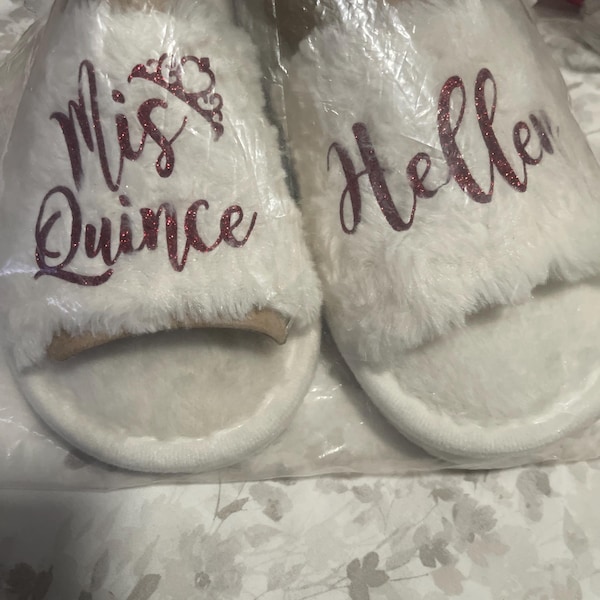 Personalized Quinceañera Fuzzy Slippers With Crown Design, Pantuflas ...