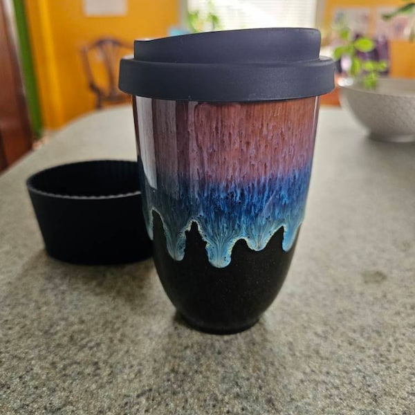 Reusable Ceramic Travel Mug With Silicone Lid – 12oz Handmade Coffee ...