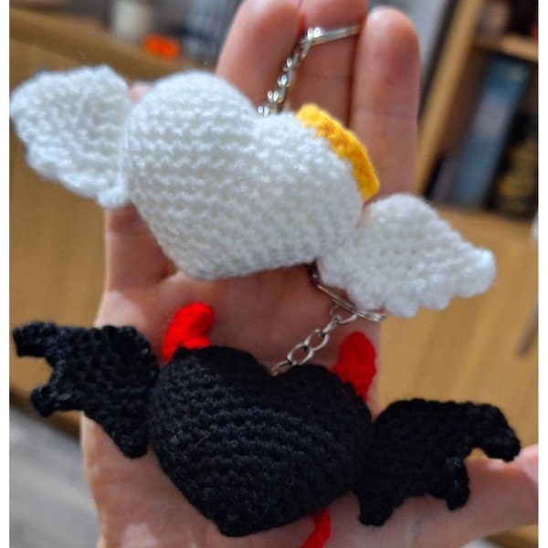 Keychains Devil&angel With Wings Crochet Heart Keychain Pattern ...
