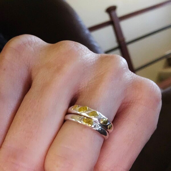 Single Nugget Ring - Sterling Silver and Natural Alaskan Gold Nugget - Etsy