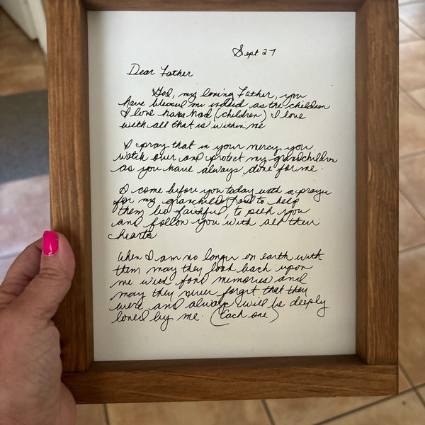 Framed Handwriting Sign, Copy of Actual Handwriting, Handwritten ...