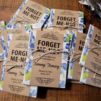 Personalized Memorial Forget-me-not Seed Packets With Blue Floral Wrap ...