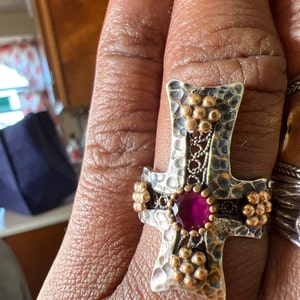 Blackened Silver Ruby Cross Ring, 925 Sterling Silver Red Ruby Corundum ...