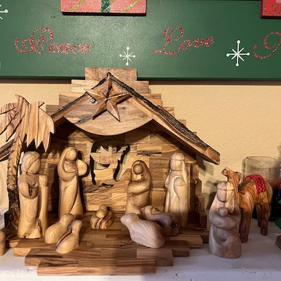 Large Nativity Set Wooden Nativity Set for Christmas Olive Wood ...
