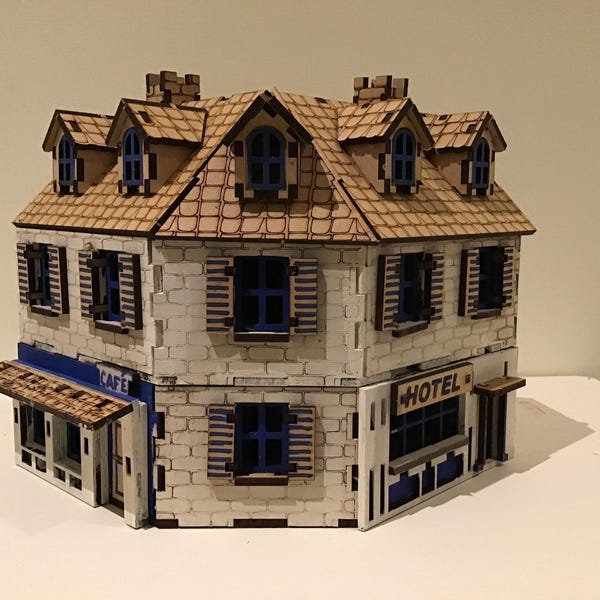 WW2 Normandy Town Hotel Corner Building for Wargames (28mm-32mm Terrain ...