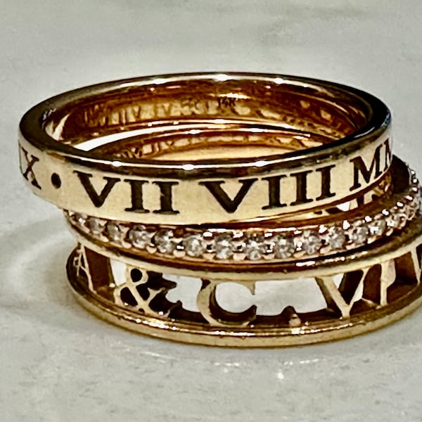 Custom Graduation Band 14kt Solid Yellow Gold or White Gold, Stackable ...