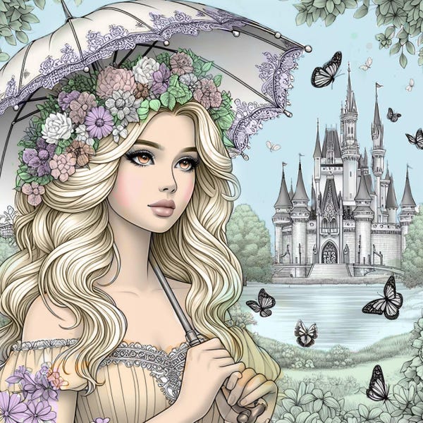 43 Cute Princess Fantasy With Umbrella Coloring, Coloring Pages Book ...