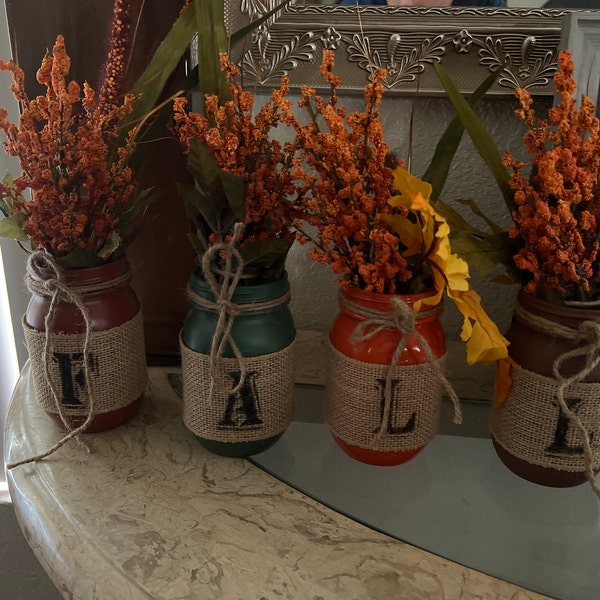 Handcrafted Fall Mason Jar Decor: Rustic Farmhouse Set - Etsy