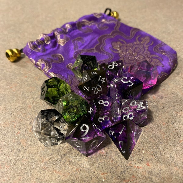Malignant Midnight - Sharp Dnd Dice - Clear - Handmade Resin Dice Set ...