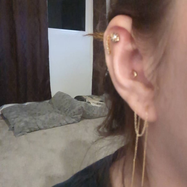 14k Gold Extra Long Thread Earring // 14K Gold Threader Earrings // Extra Long Gold Threader ...