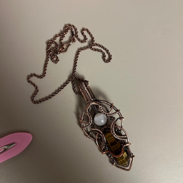 Tiger Eye,moonstone Evil Eye Gemstone Copper Wire Wrap Pendant Jewelry ...
