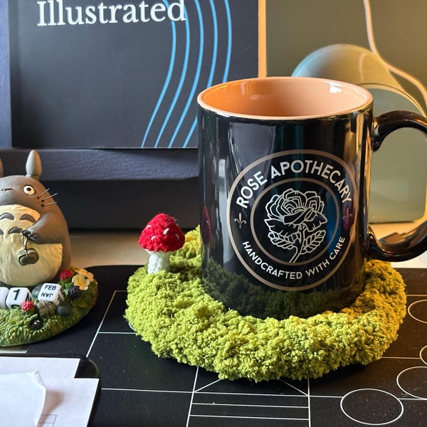 Cottagecore Coaster, Moss Mushroom Crochet Coaster, Hand Crocheted ...