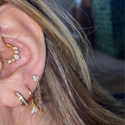 Star Hoops Chain Connected Hoop Earrings Star Hoop - Etsy