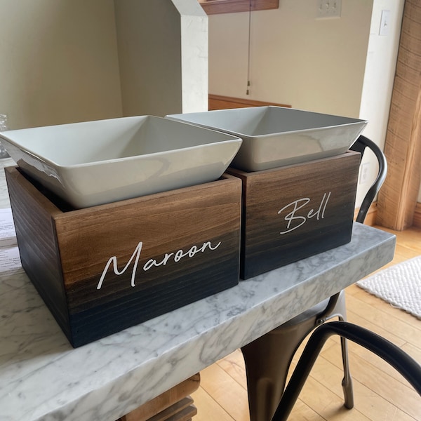 Modern Square Dog Bowl Set | Elevated Pet Feeder | Porcelain Pet Bowls ...