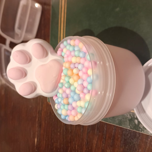 Cute Cat Paw Clay Slimediystrawberry Scent, and Colorful Foam Balls Toy ...