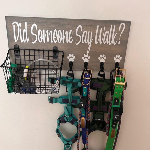 Handmade Pet Leash Organizer, Steel Basket & Hooks, Dog Mom Decor - Etsy