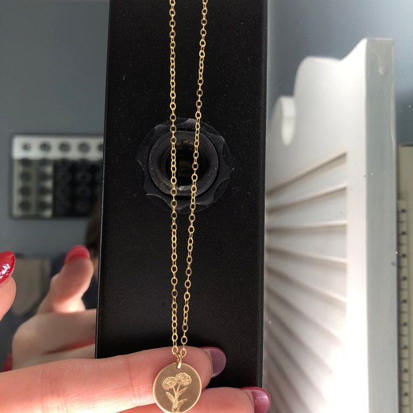 Dainty Silver, Gold, or Rose Disc Necklace. Birth Flower Necklace ...