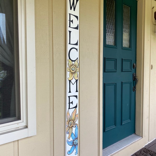 WELCOME SIGN, Spring Wood Welcome Sign, Summer Vertical Front Door ...