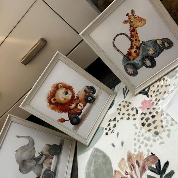 Cute Safari Animal Prints for Nursery, Set of 6 Printable Digital ...
