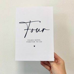 Four Years Down, Forever to Go A5 Card With Envelope, Valentines Card ...