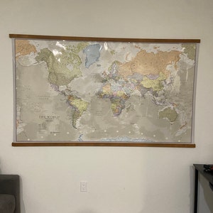 Classic World Map Large Poster Wooden Wall Hanging, Most Detailed up to ...