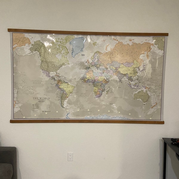 Classic World Map Large Poster Wooden Wall Hanging, Most Detailed up to ...